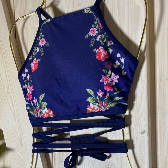 Swim | La Bamba In Navy Petite Halter Wrap Two Piece Blue Swimsuit Pink ...